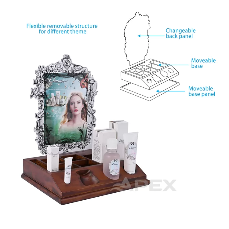 Custom Skincare Display: Wooden Base Elegance for Face Creams - APEX
