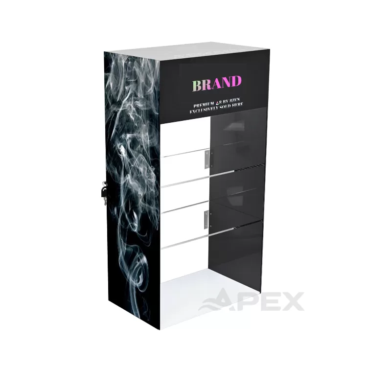 Custom Logo Transparent Lockable Door Vapes Shop Display Stand - APEX