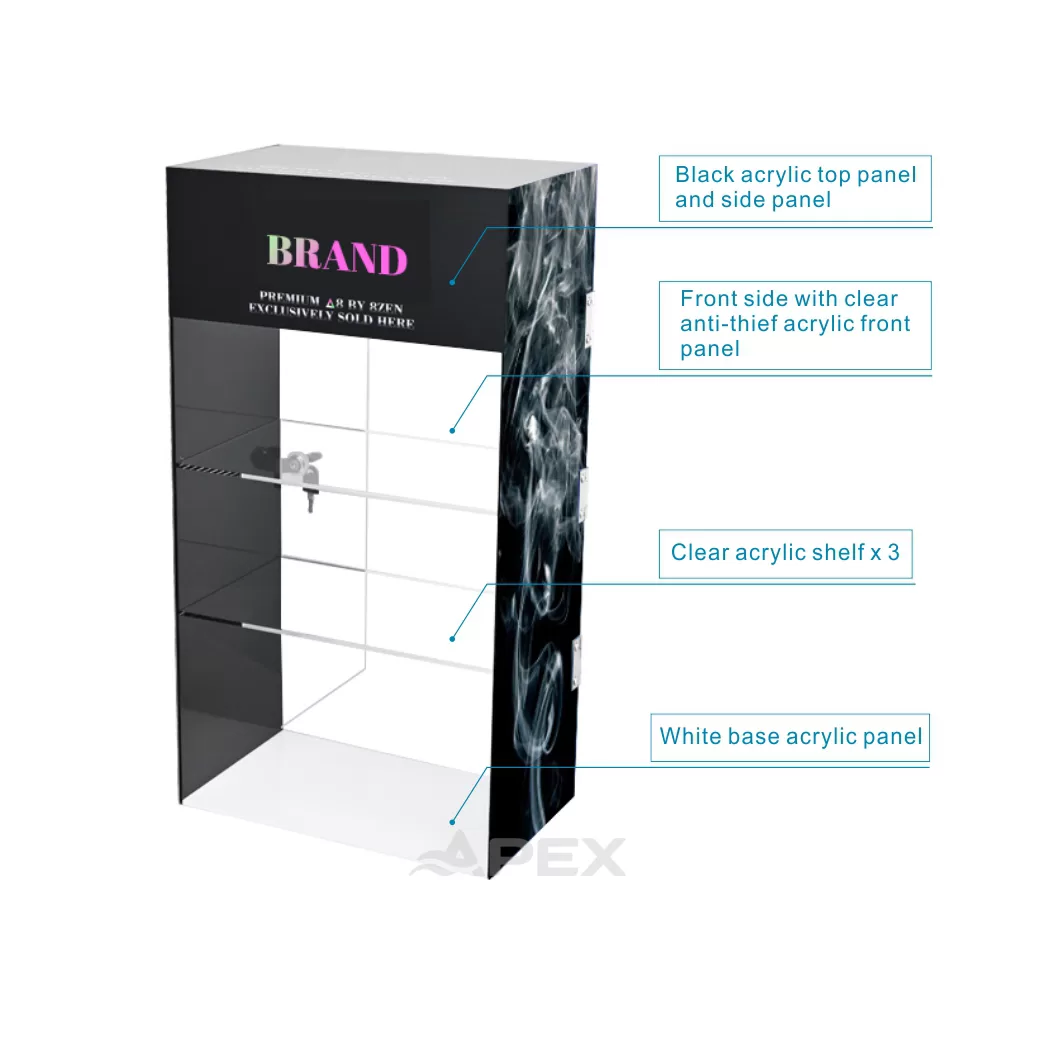Custom Logo Transparent Lockable Door Vapes Shop Display Stand - APEX