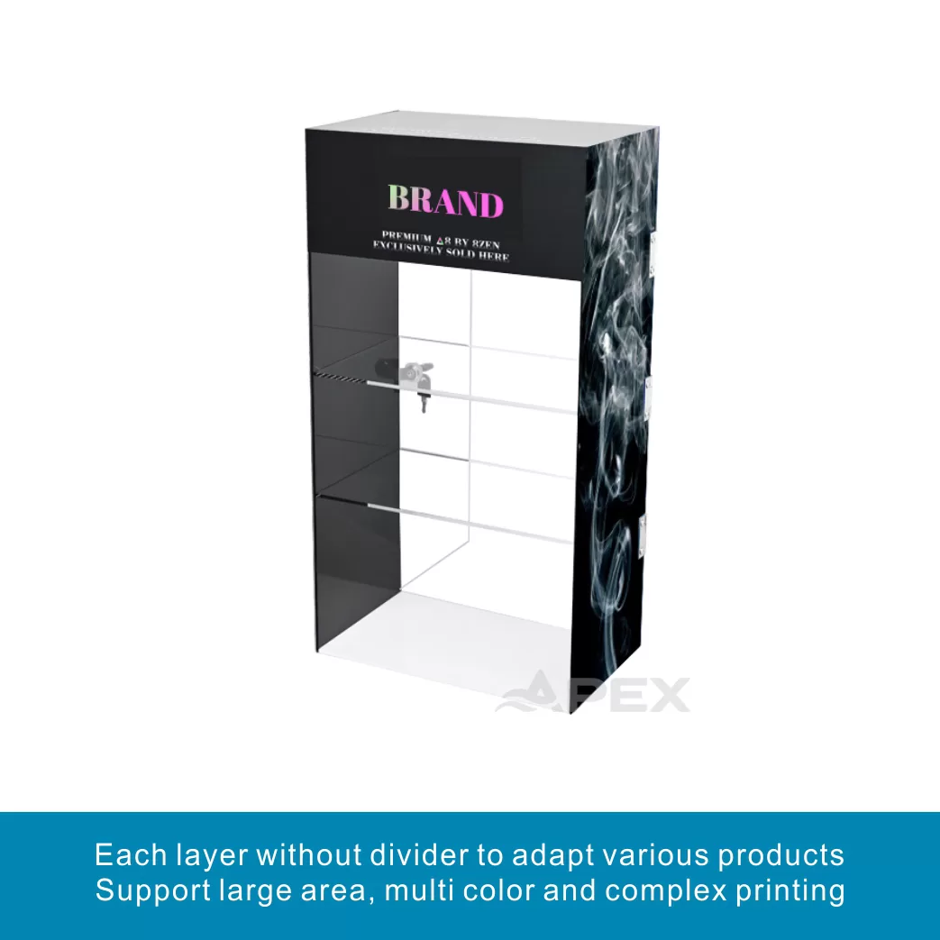 Custom Logo Transparent Lockable Door Vapes Shop Display Stand - APEX