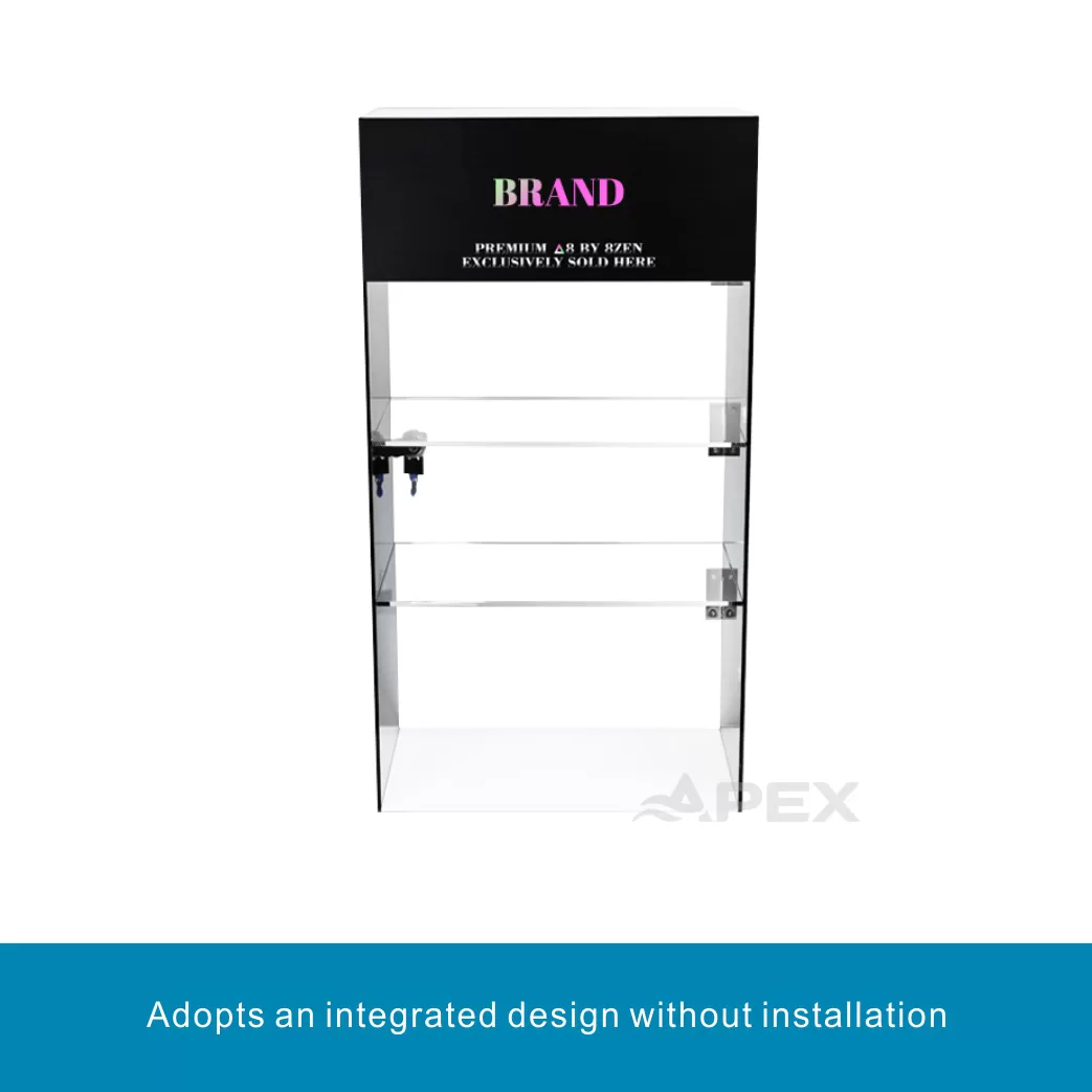 Custom Logo Transparent Lockable Door Vapes Shop Display Stand - APEX