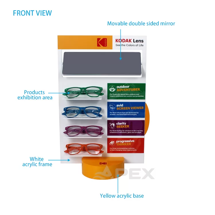Custom Logo Sunglasse Eyewear Displays Stand With Mirror - APEX