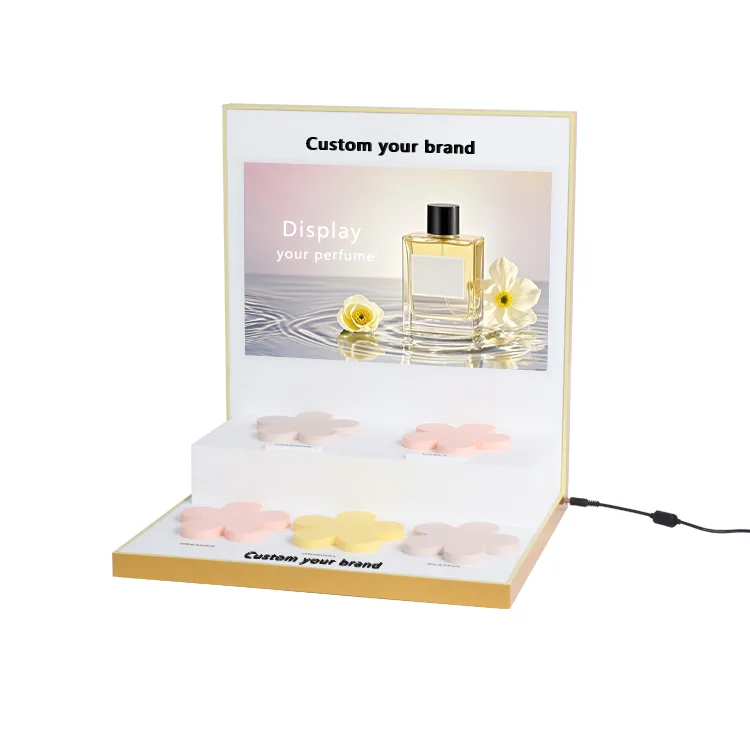 Elegant L-Shaped Perfume Display Stand - Illuminate Your Fragrance ...