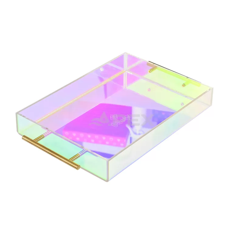 Colorful Rectangle Acrylic Tray With Golden Metal Handle - APEX
