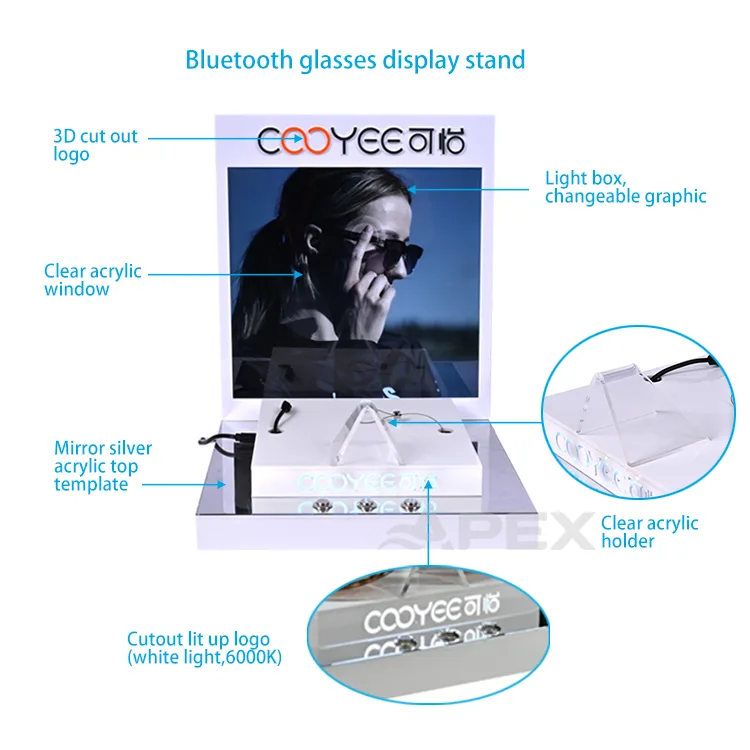 Smart Audio Eyewear Glasses Display Acrylic Eyewear Display - APEX