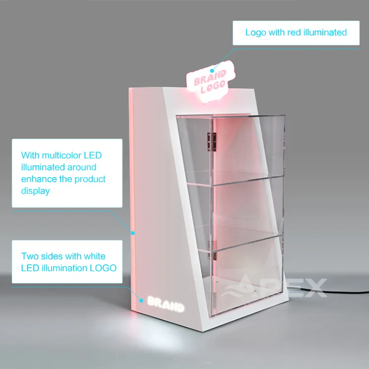 Clear Door 3 Tiers Locking Acrylic Led Display Stand - APEX