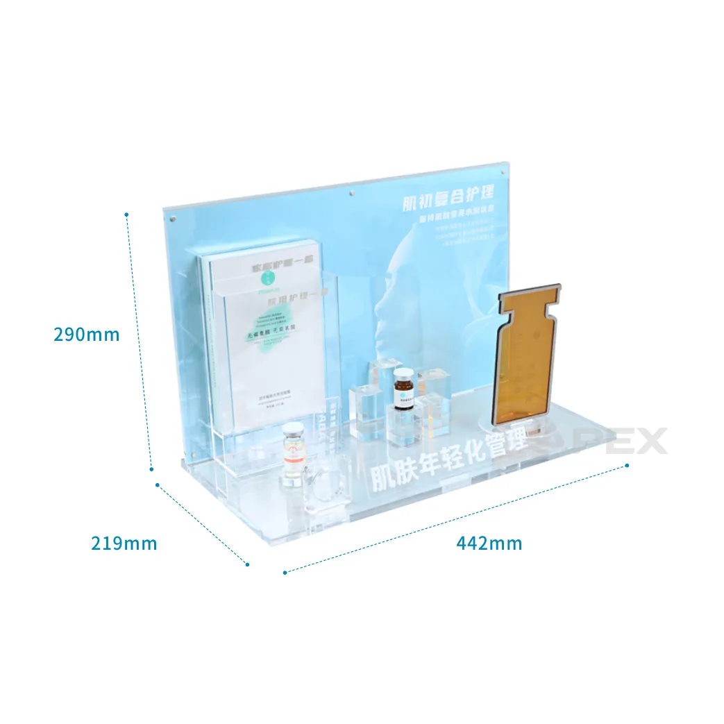 Custom 3D Text Brand L Shape Skincare Acrylic Countertop Display Stand
