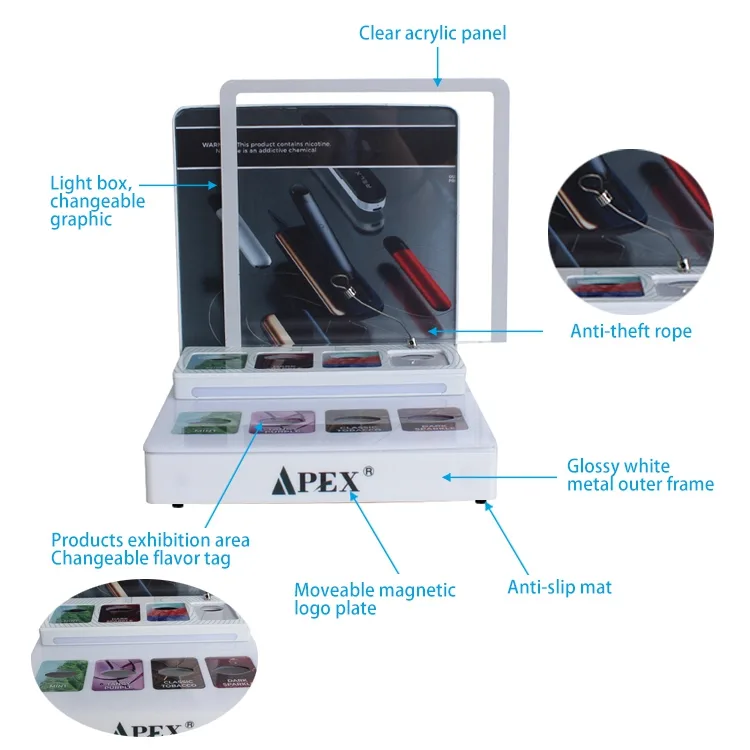 APEX White Metal Counter Top Display Countertop Display with LED for ...