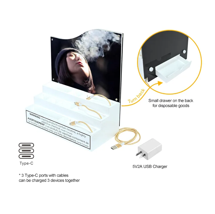 Universal USB E-cigarette Sample Station Acrylic Display Stand