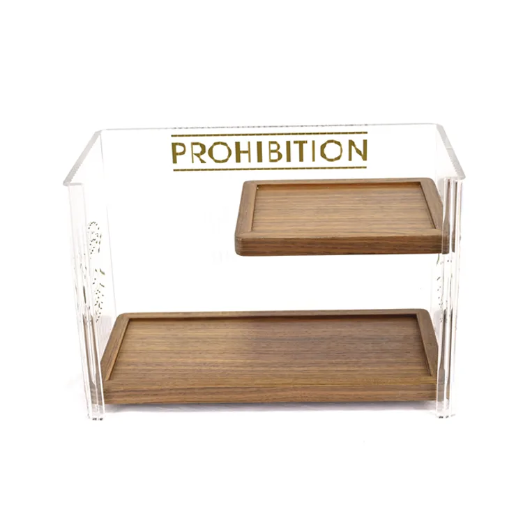 Custom Double Tiers Acrylic Cosmetics Display Rack MDF Tray