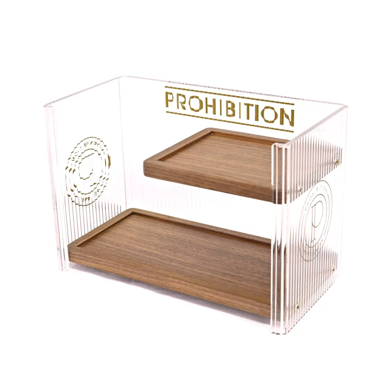 Custom Double Tiers Acrylic Cosmetics Display Rack MDF Tray