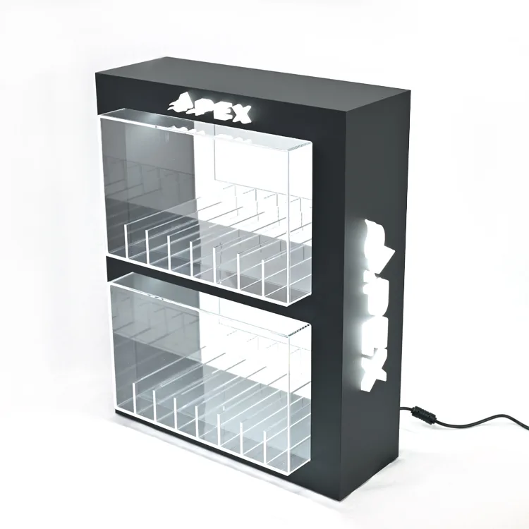2 Tiers Tobacco Counter Top Acrylic Smoke Display Rack with LED