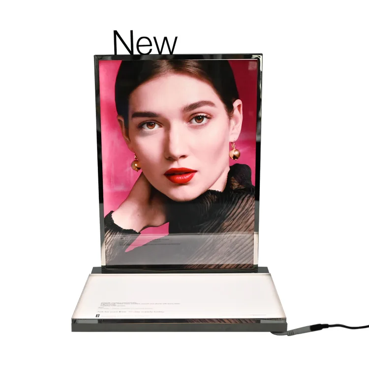 Stainless Steel Frame Led L-shaped Acrylic Cosmetic Display Rack