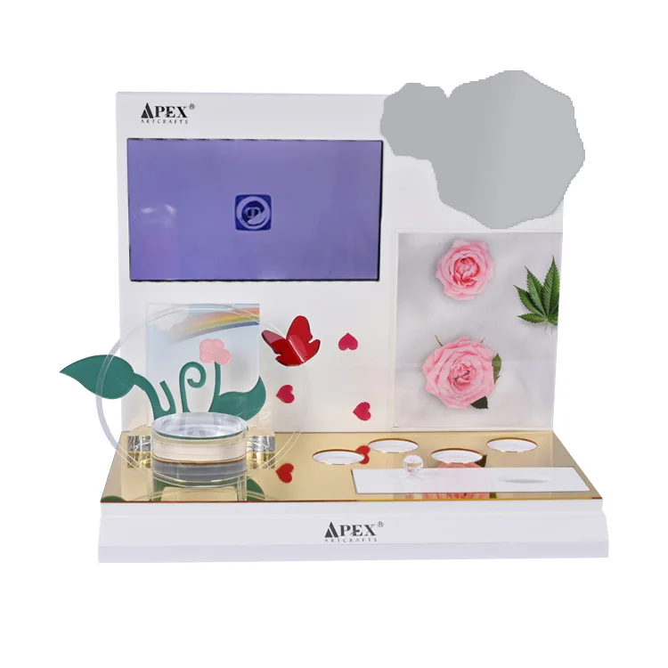 L Shape Acrylic Smart Cosmetic Display Stand with LCD Screen
