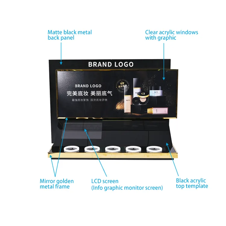 Metal Acrylic Cosmetic Display Stand with Sensor and LCD Screen