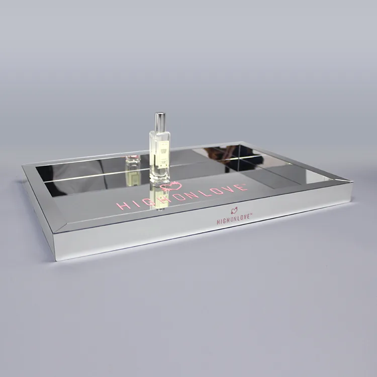 Rectangular Silver Mirror Acrylic Perfume Display Tray