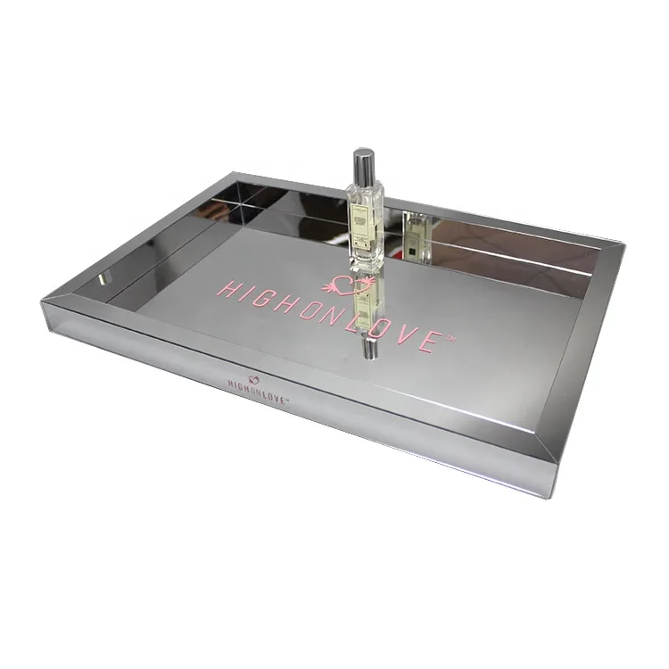 Rectangular Silver Mirror Acrylic Perfume Display Tray