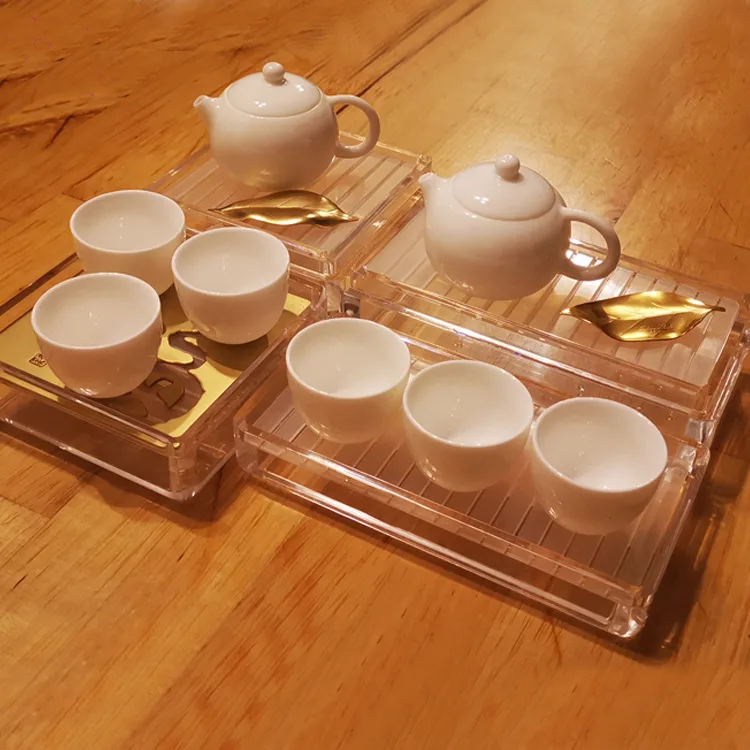 Portable Travel Rectangular Clear Acrylic Tea Set Storage Suit