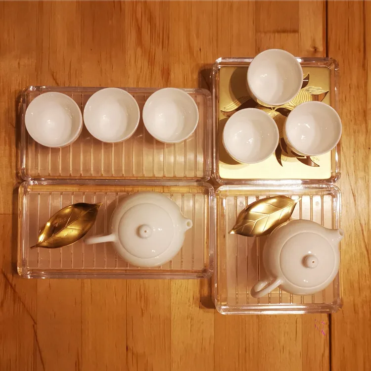 Portable Travel Rectangular Clear Acrylic Tea Set Storage Suit