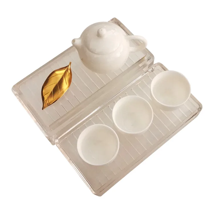 Portable Travel Rectangular Clear Acrylic Tea Set Storage Suit