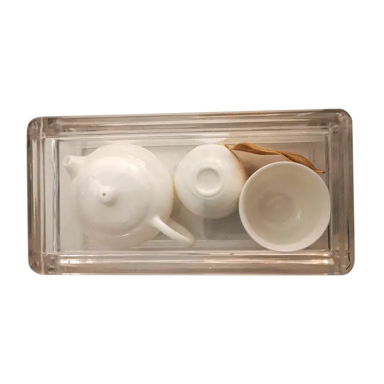 Portable Travel Rectangular Clear Acrylic Tea Set Storage Suit