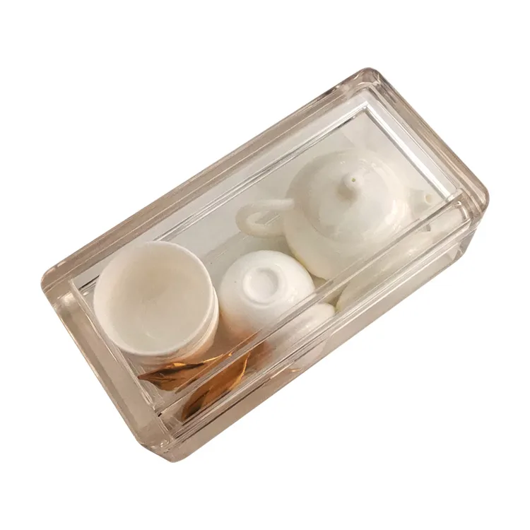 Portable Travel Rectangular Clear Acrylic Tea Set Storage Suit
