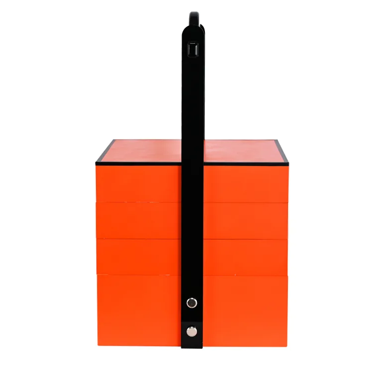 3 Tiers Orange Acrylic Square Hoop Handle Storage Box with Lid