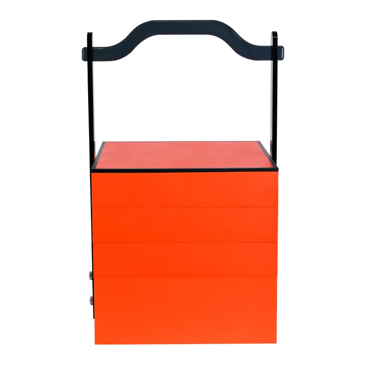3 Tiers Orange Acrylic Square Hoop Handle Storage Box with Lid