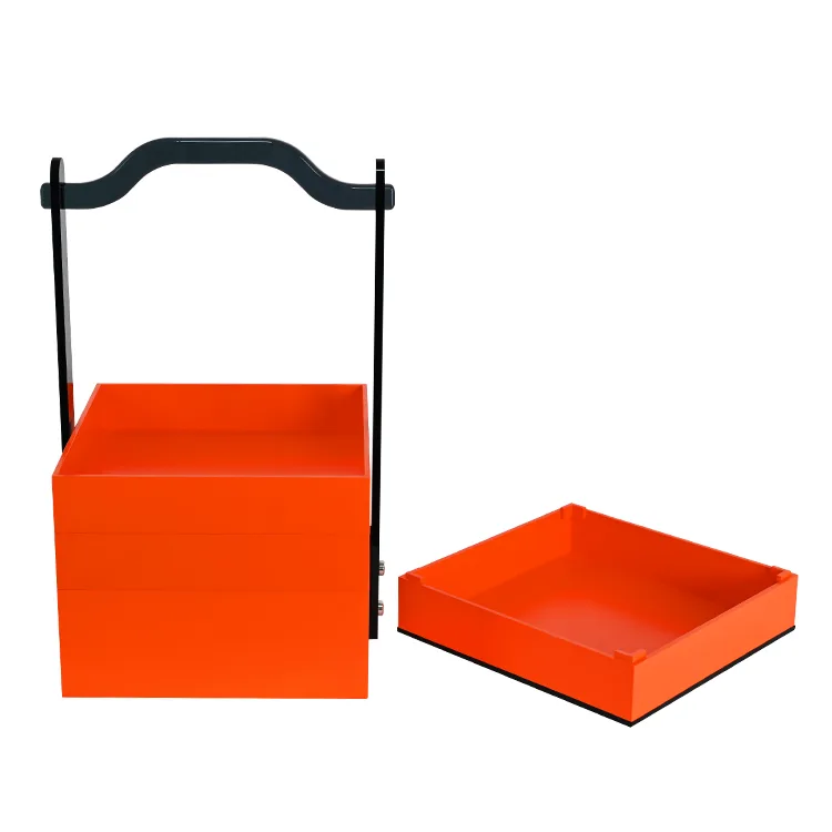 3 Tiers Orange Acrylic Square Hoop Handle Storage Box with Lid