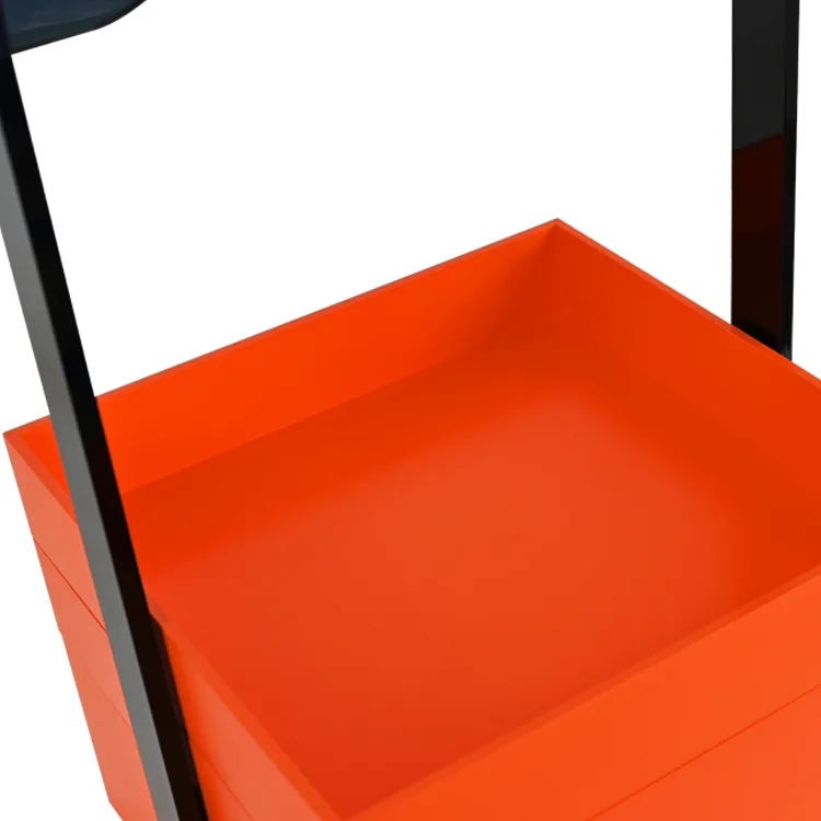 3 Tiers Orange Acrylic Square Hoop Handle Storage Box with Lid