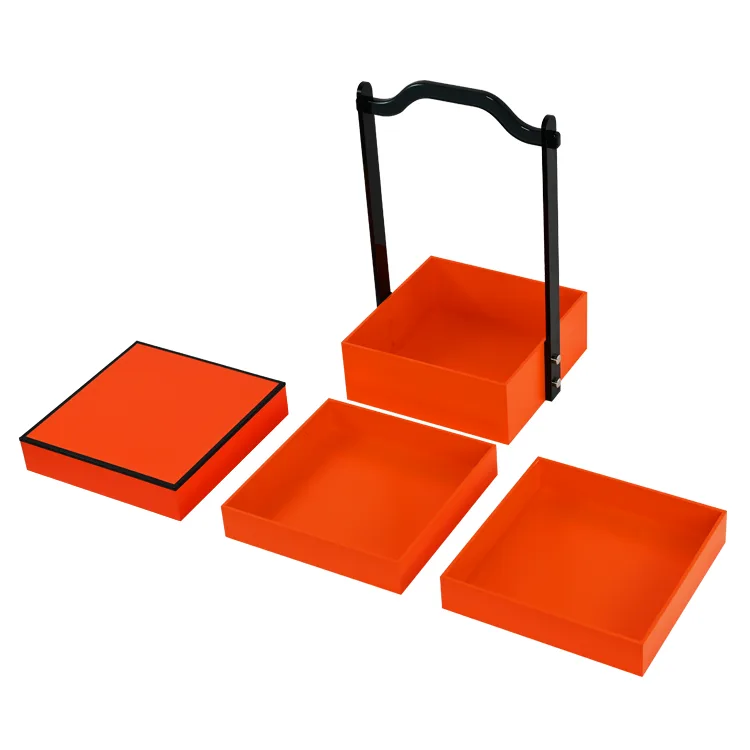 3 Tiers Orange Acrylic Square Hoop Handle Storage Box with Lid