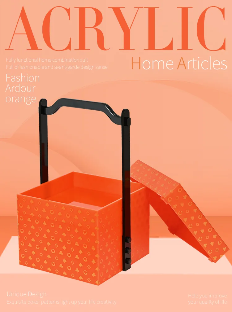 3 Tiers Orange Acrylic Square Hoop Handle Storage Box with Lid