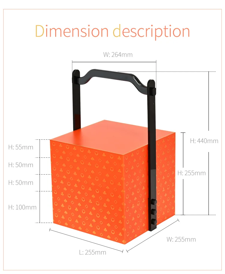 3 Tiers Orange Acrylic Square Hoop Handle Storage Box with Lid