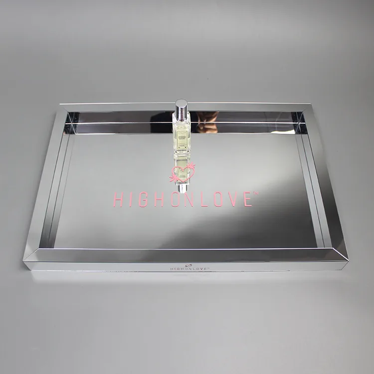 Rectangular Silver Mirror Acrylic Perfume Display Tray