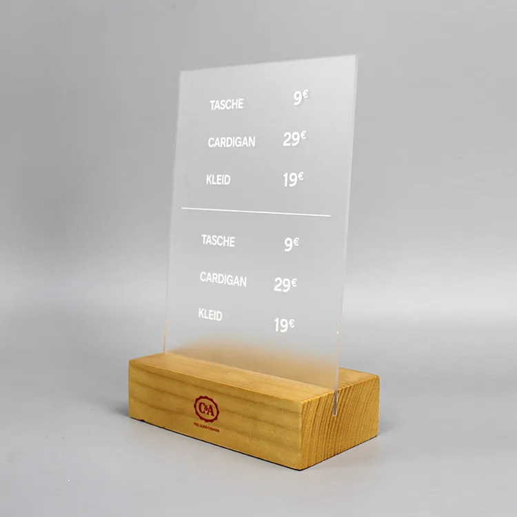 Detachable T Shape Acrylic Menu Sign Holder with MDF Base