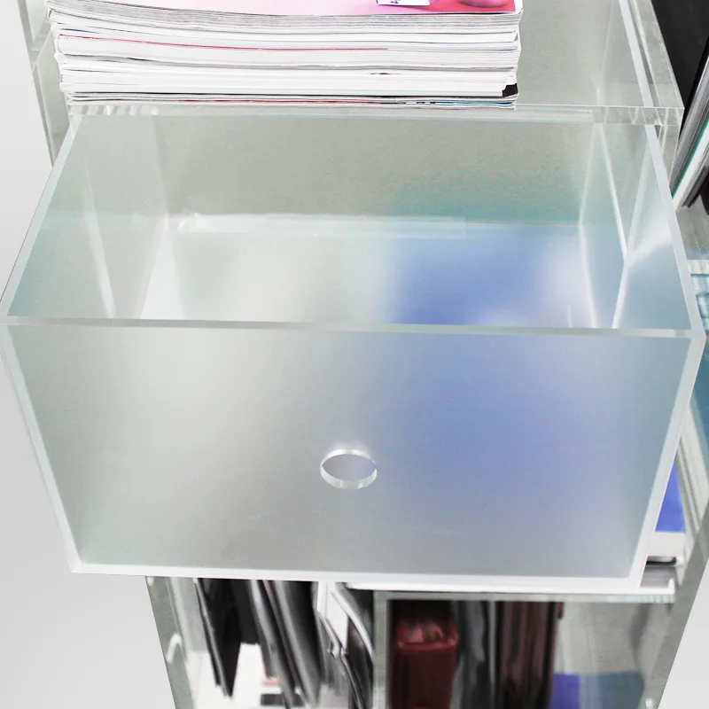Clear Acrylic Furniture Staggered Bookshelf with Drawers