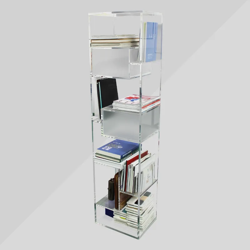 Clear Acrylic Furniture Staggered Bookshelf with Drawers