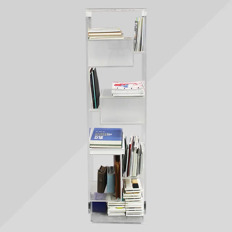 Clear Acrylic Furniture Staggered Bookshelf with Drawers