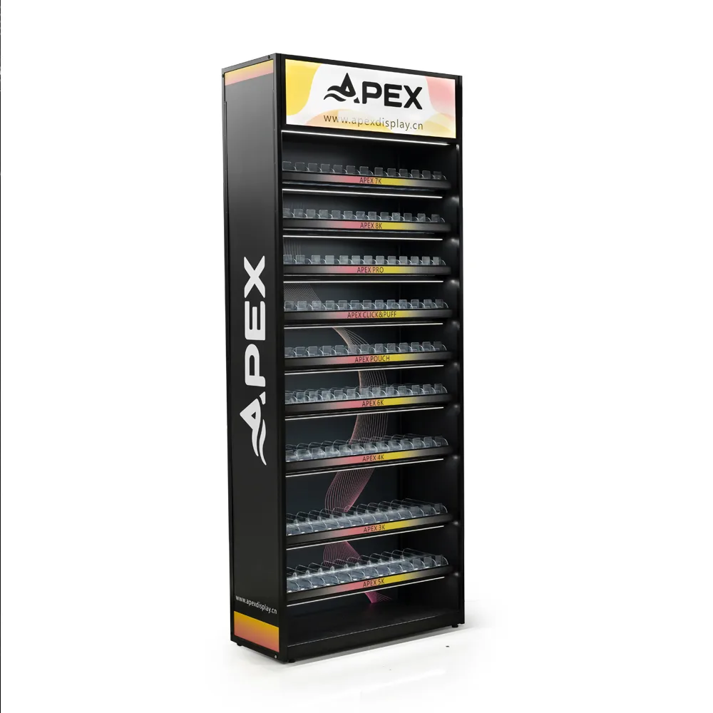 APEX Metal Cigarette Display Rack with LCD Screen & Pushers for Smoke Shops