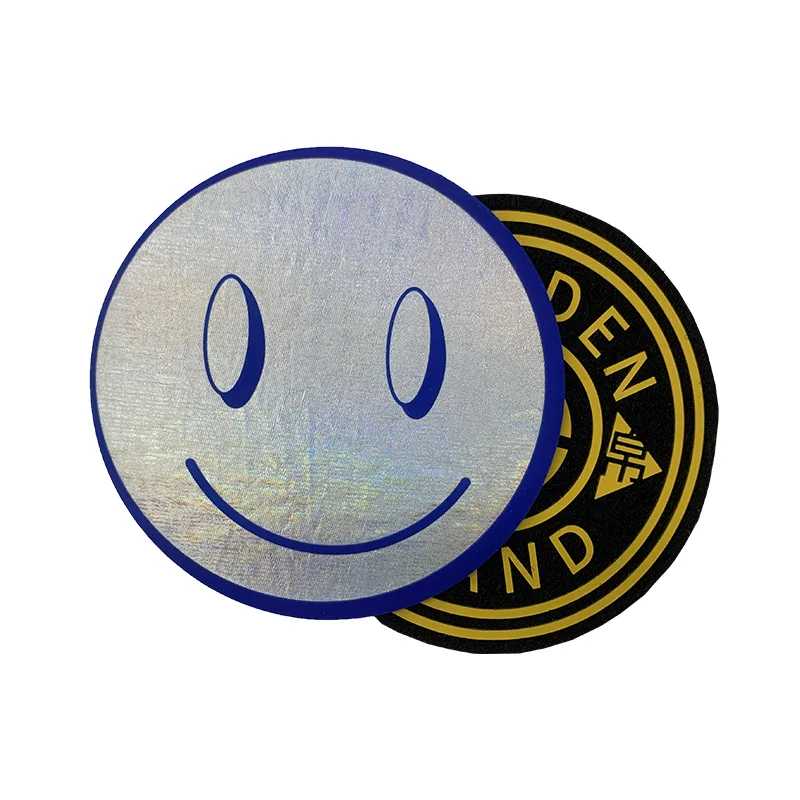 Suede & Silicon printing badges smile print woven badges custom ...