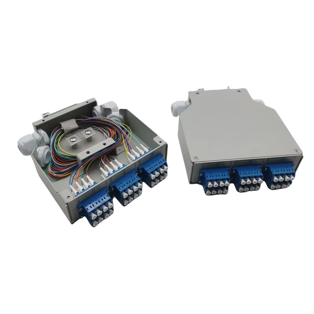 Caja de terminales de fibra óptica con panel de conexión cuádruple LC ...