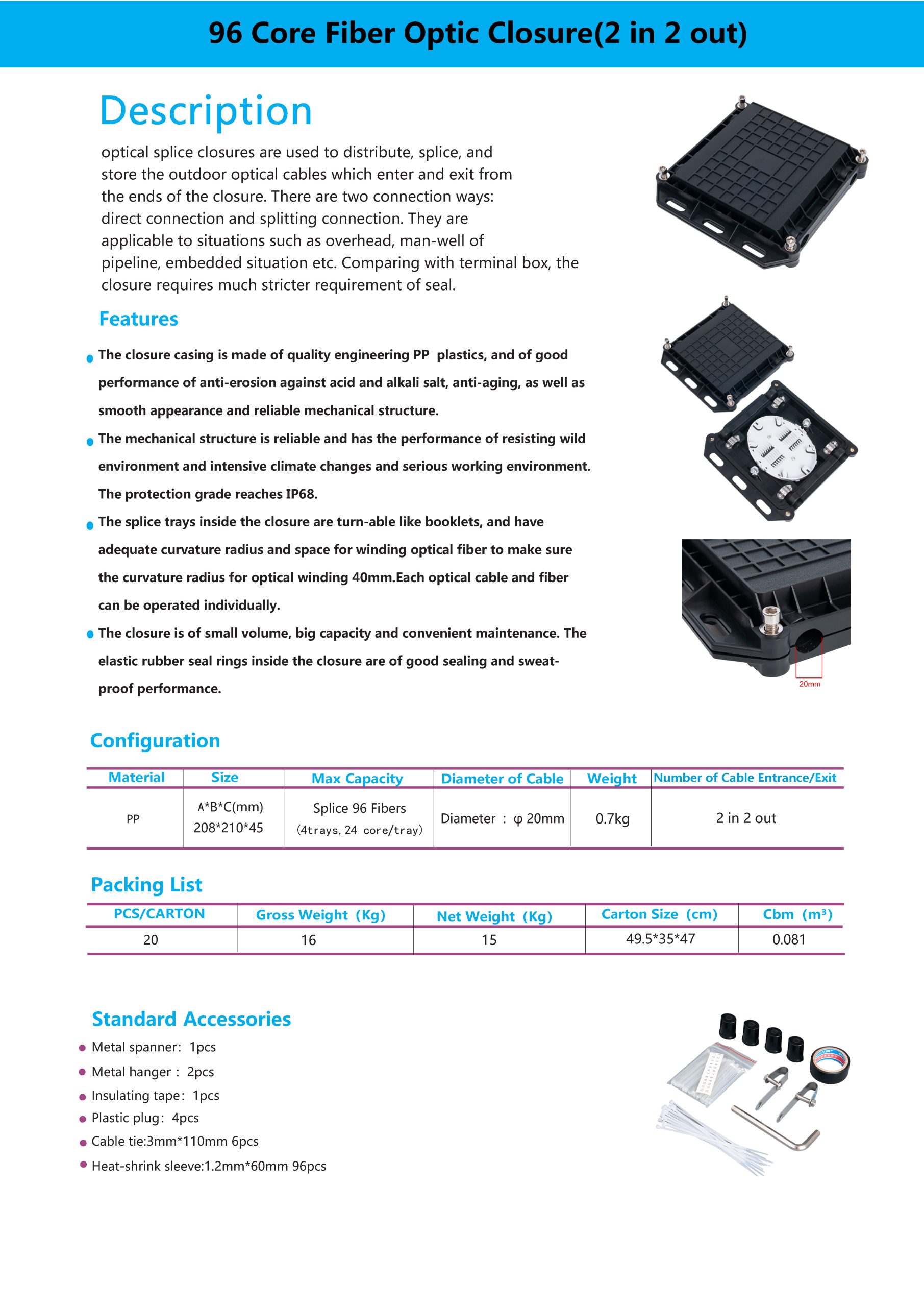 OW-F007 96 Core Fiber Optic Closure(2 in 2 out) - Owire